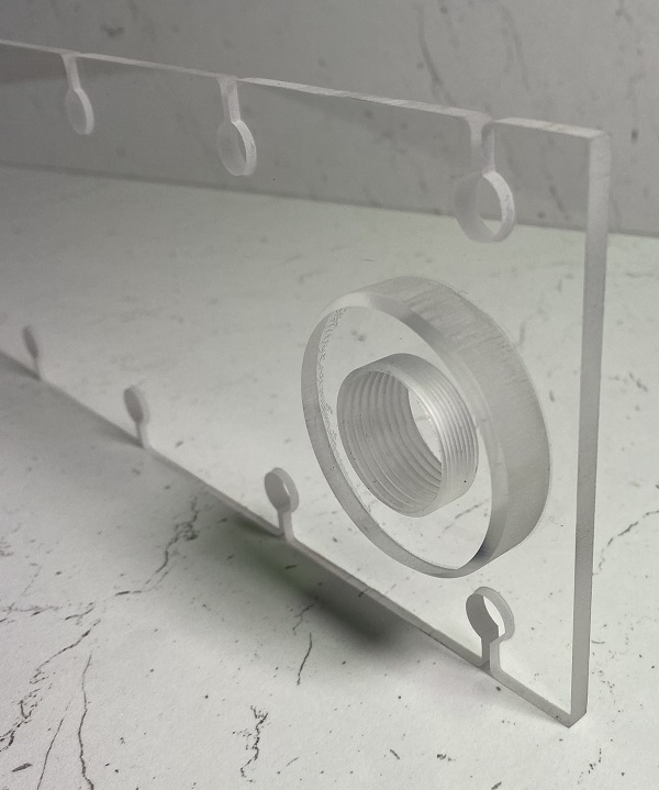 Clear acrylic lid for scientific testing apparatus with threaded ports ...