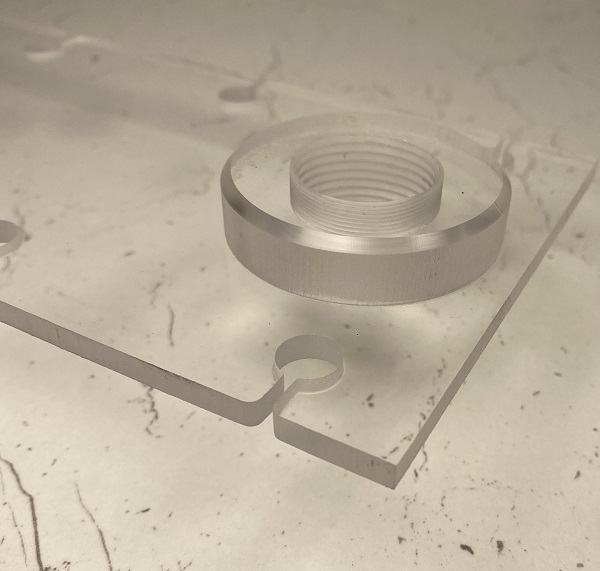 Clear acrylic lid for scientific testing apparatus with threaded ports ...