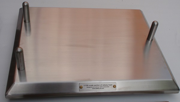 1-10th Scale model section of a railway track line with ground layers ...