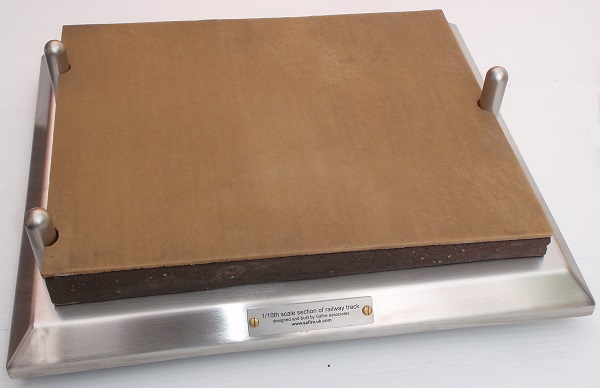 1-10th Scale model section of a railway track line with ground layers ...