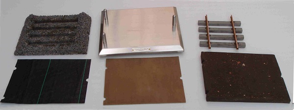 1-10th Scale model section of a railway track line with ground layers ...
